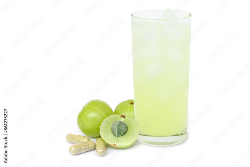 Amla or Indian gooseberry fruits ( phyllanthus emblica ) with capsules ...