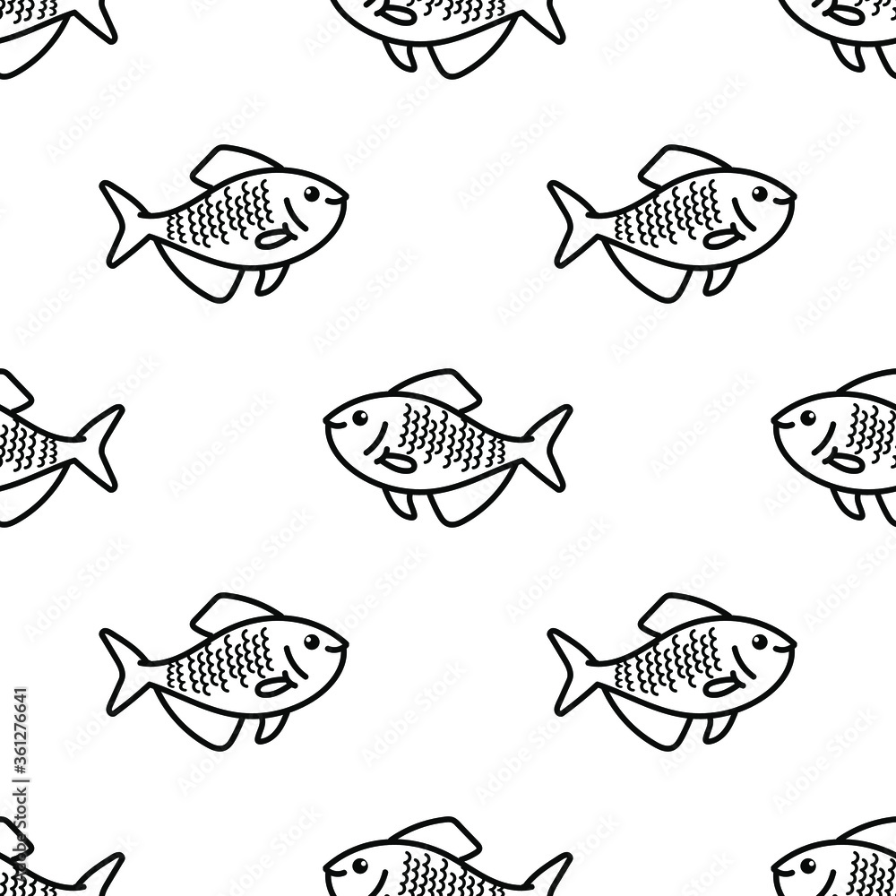 vector illustration linear hand drawing outline seamless pattern sea ...