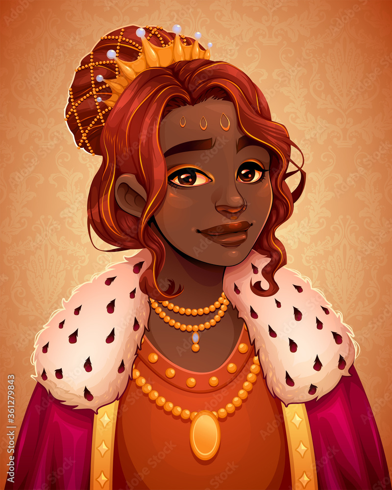 Portrait of a beautiful African queen. Vector cartoon illustration ...