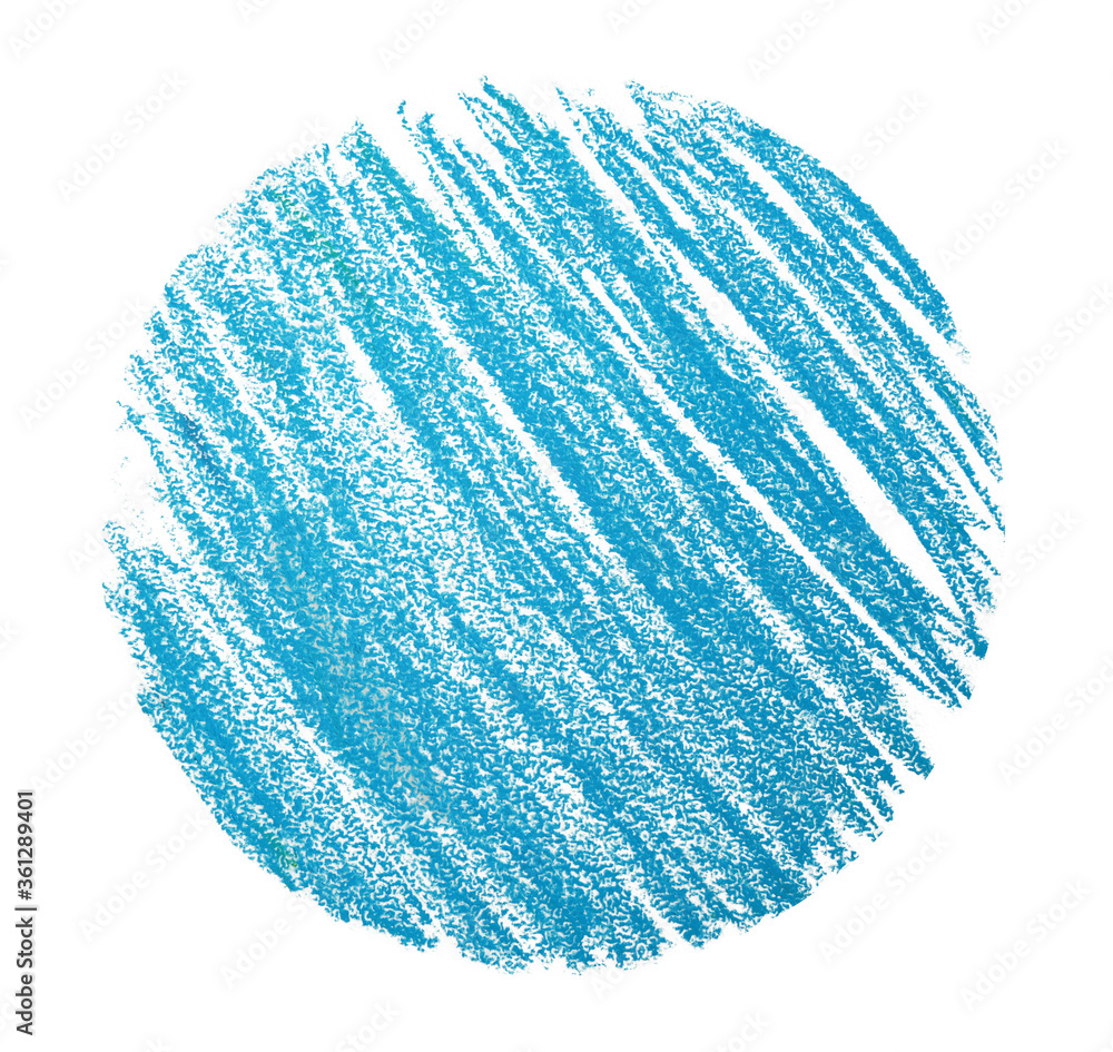 Drawing a circle in crayons blue with stripes of a circle. Pastel oil ...