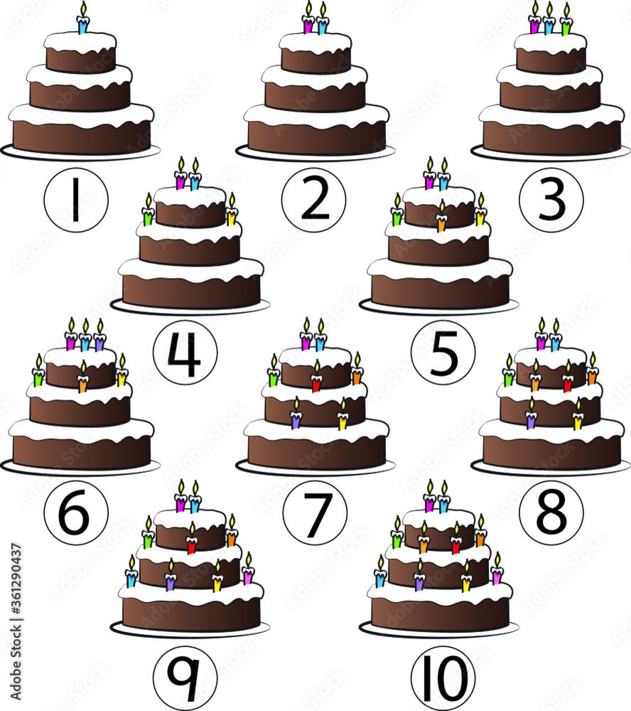 learn numbers 1 to 10 with birthday cake and candles for child Stock ...