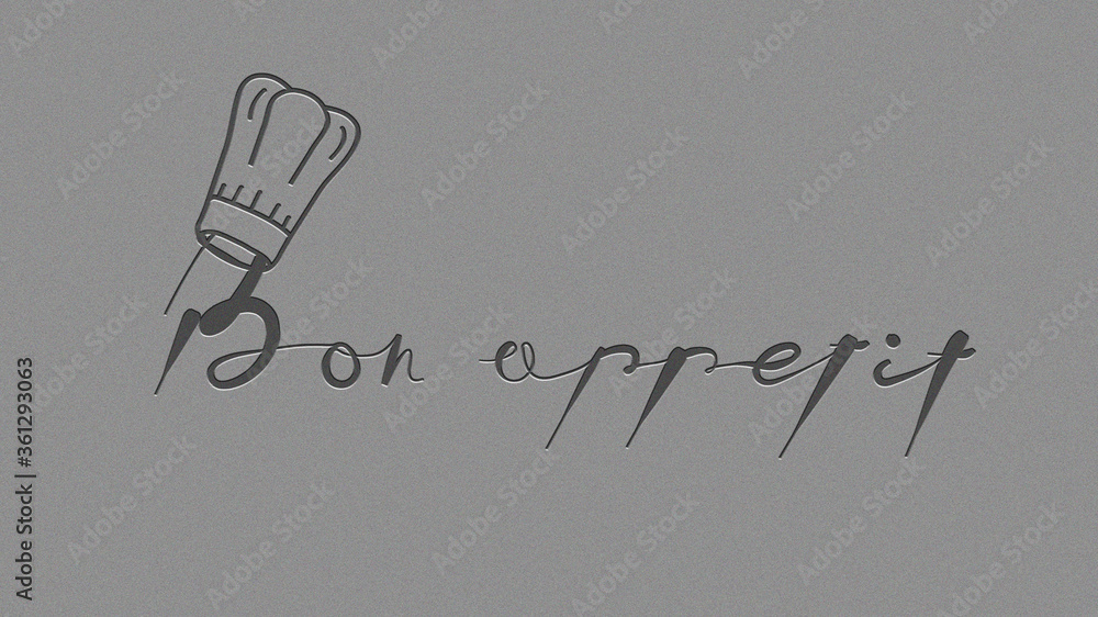 Bon appetit words with cook hat on gray cramped background. image Stock ...