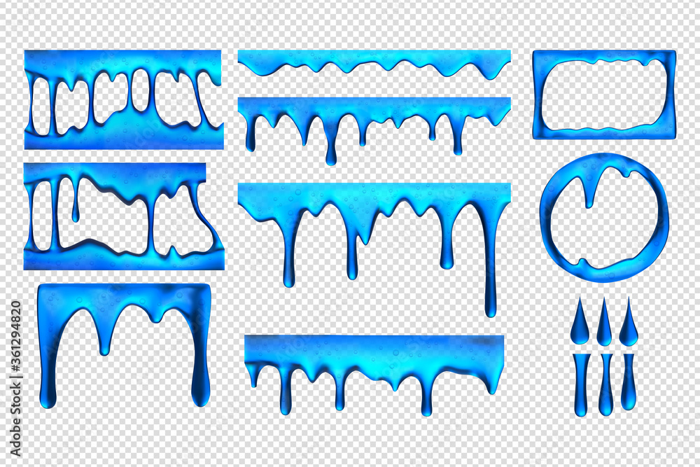 Realistic blue slime drips set collection. Collection of realism style ...