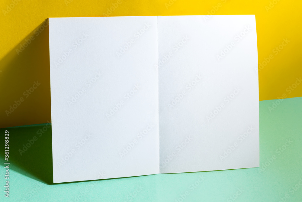 Folded bifold business white card mockup with shadows Stock Photo ...