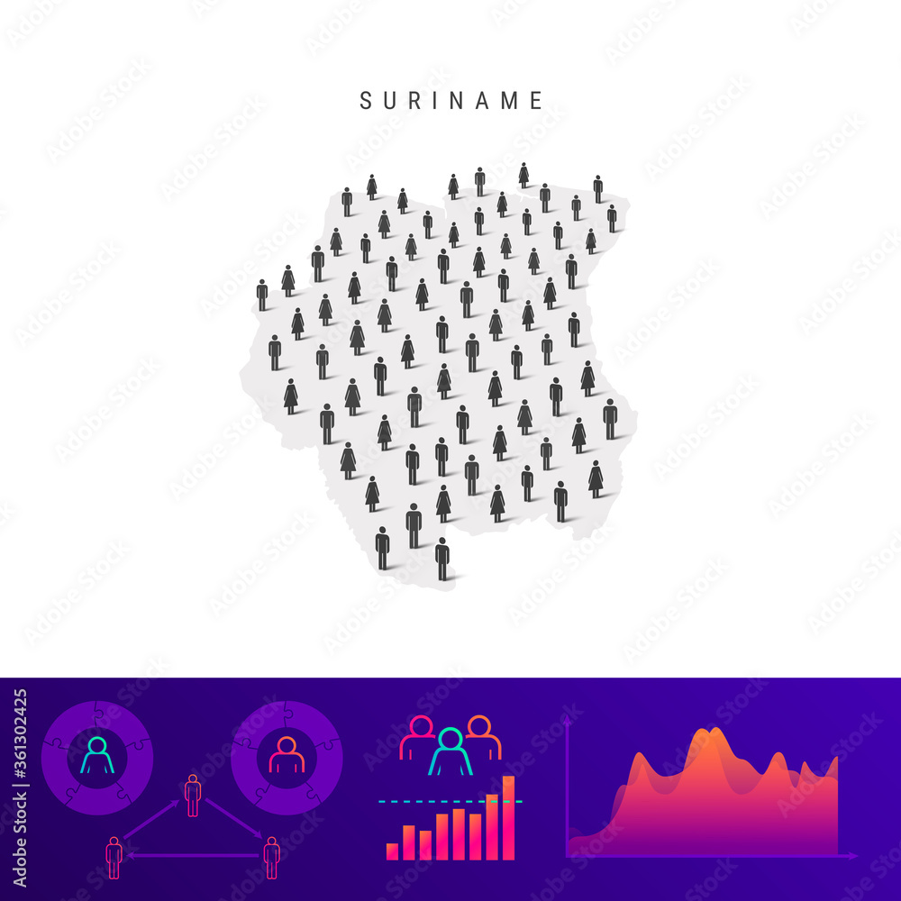 Suriname people map. Detailed vector silhouette. Mixed crowd of men and ...