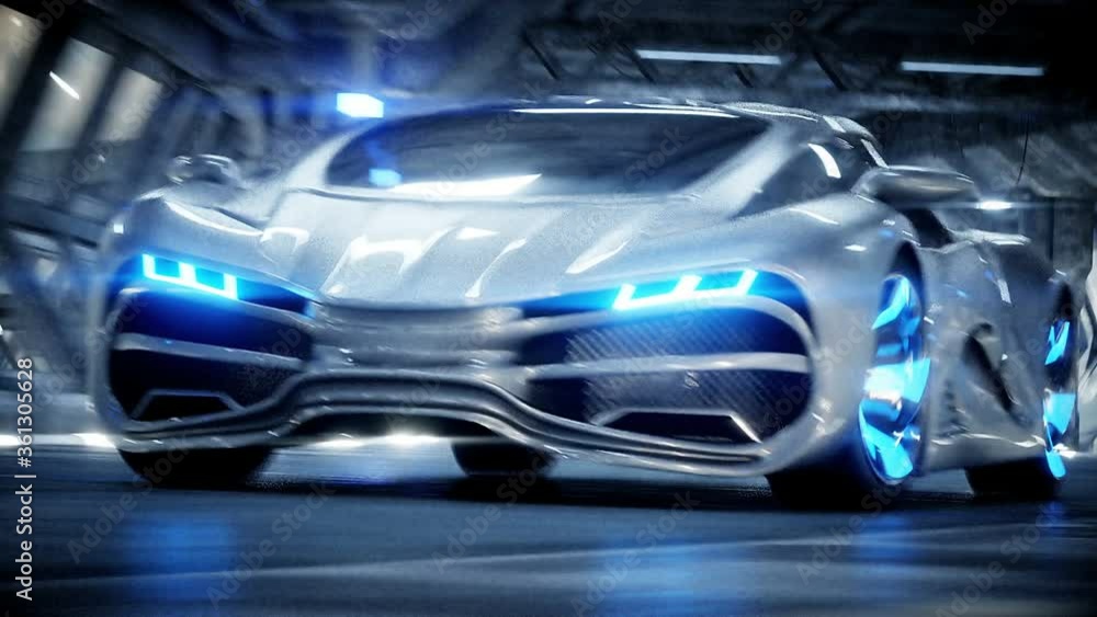 futuristic car fast driving in sci fi tunnel, coridor. Concept of ...
