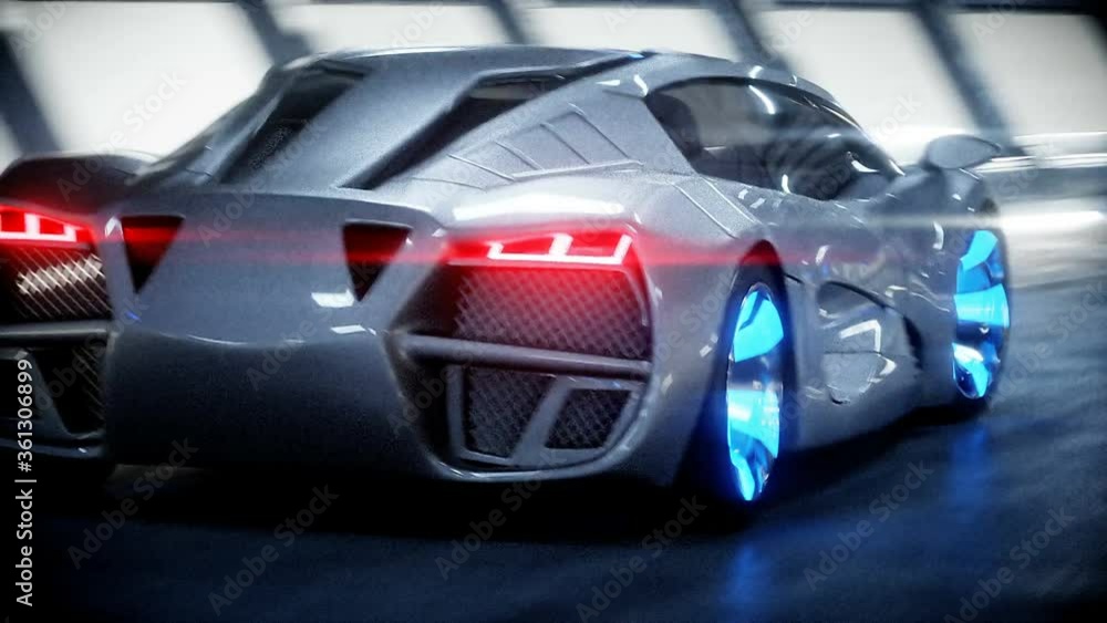futuristic car fast driving in sci fi tunnel, coridor. Concept of ...