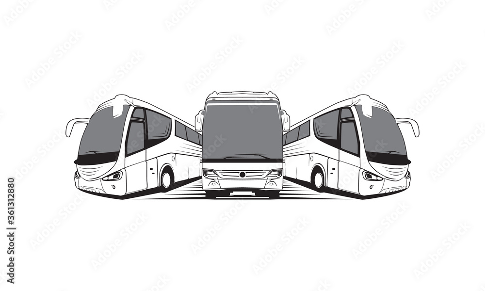 vector lineart illustration of three buses Stock Vector | Adobe Stock