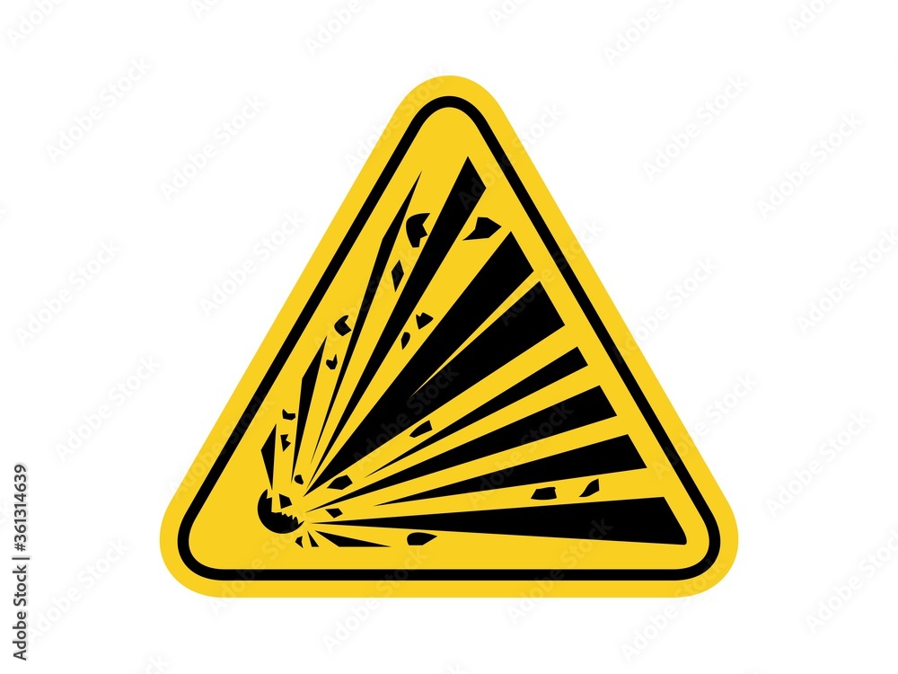 Naklejka isolated warning explosion material hazards symbols on yellow ...