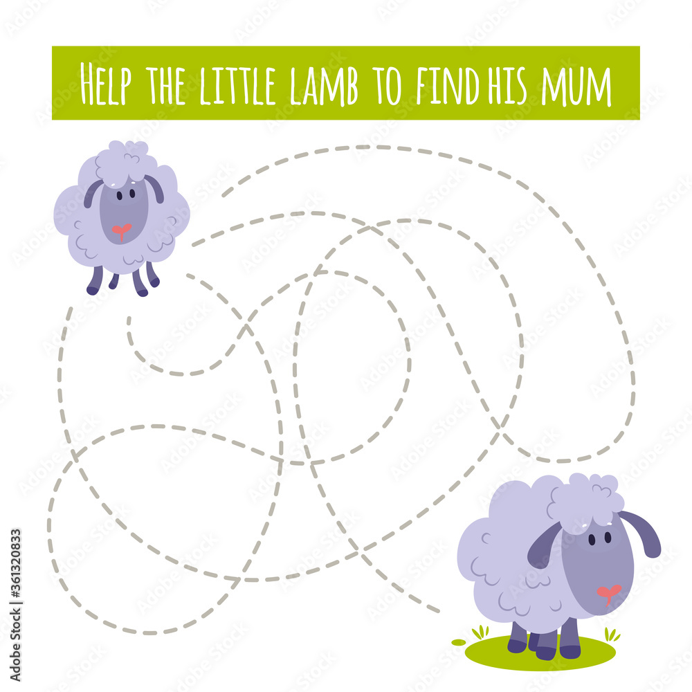 Matching children educational game. Match mother sheep and baby lamb ...