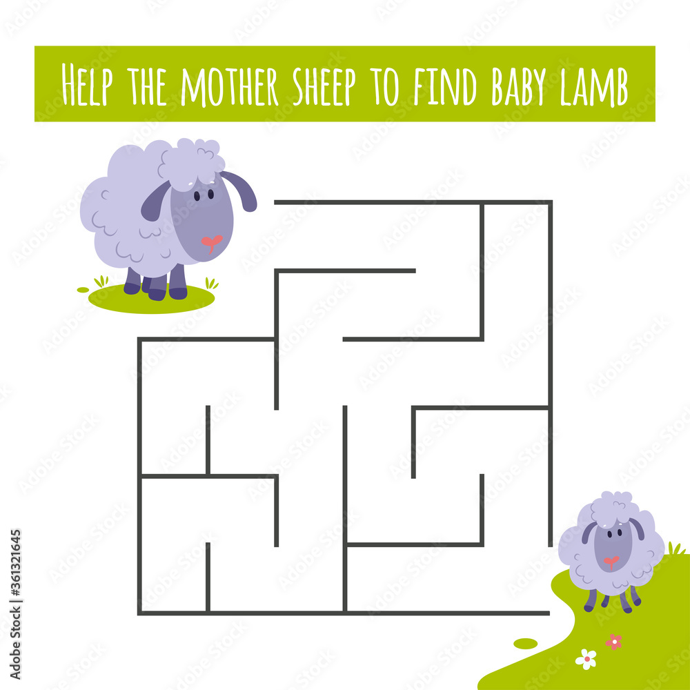 Farm animal educational maze game. Labyrinth page for magazine, leisure ...