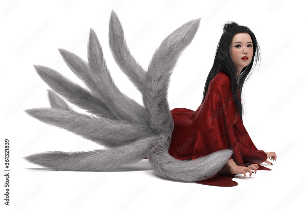 3d Render The Portrait Of Female Nine Tailed Fox Stock Illustration Adobe Stock