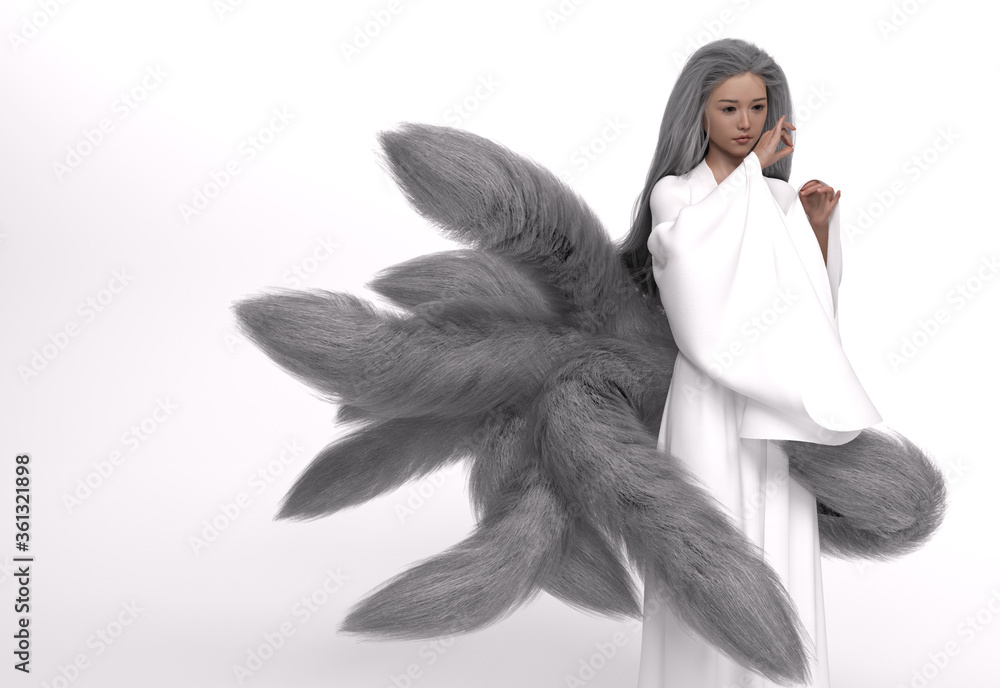 3d Render The Portrait Of Female Nine Tailed Fox Stock Illustration Adobe Stock