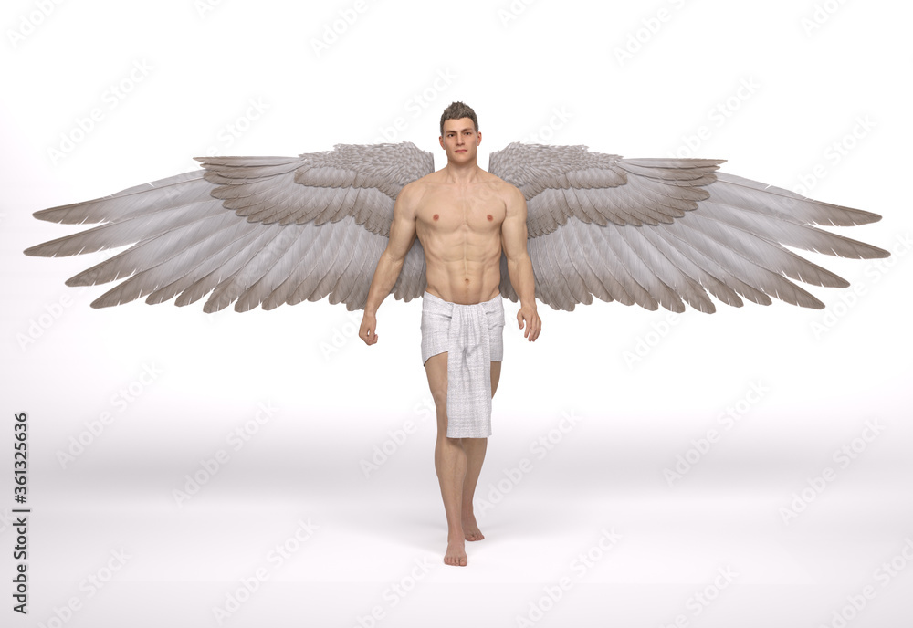 3D Render : The portrait of male angel in the studio Stock Illustration ...