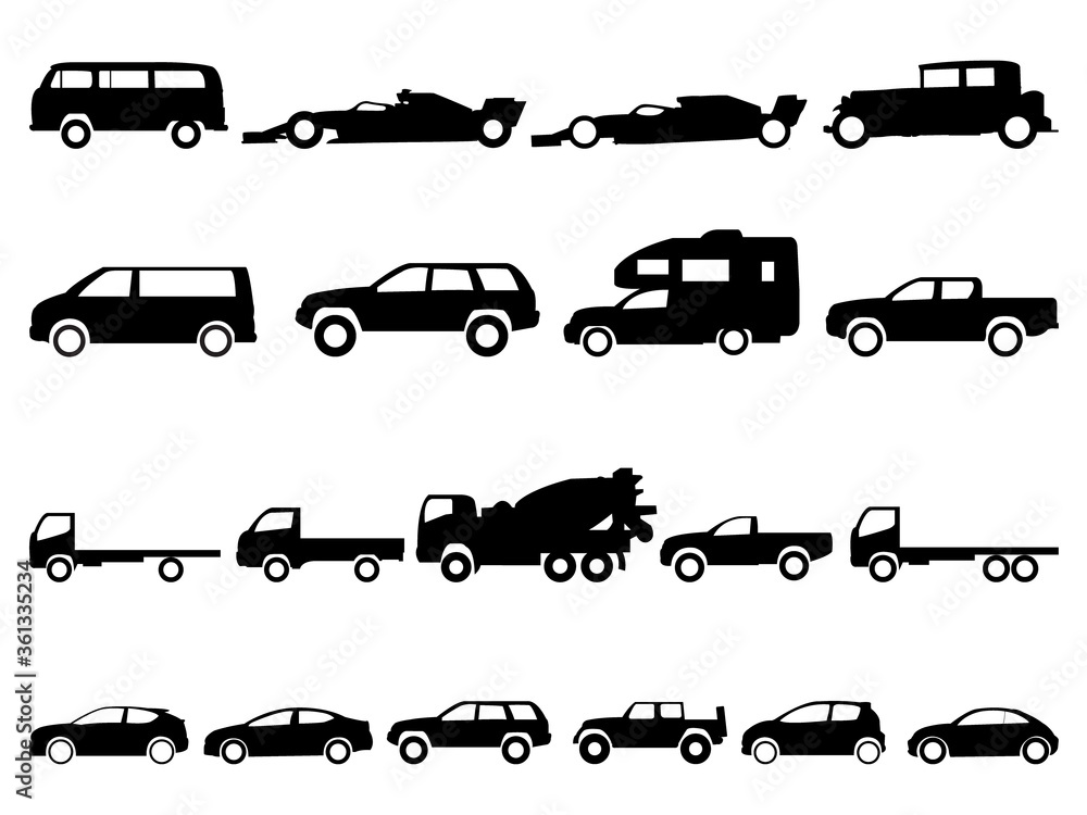 Cars collection icons set on white background, Vector Car Type and ...