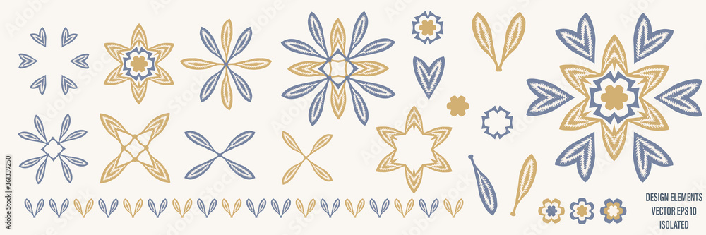 Rustic leaf design element french farmhouse style. Classic blue yellow ...