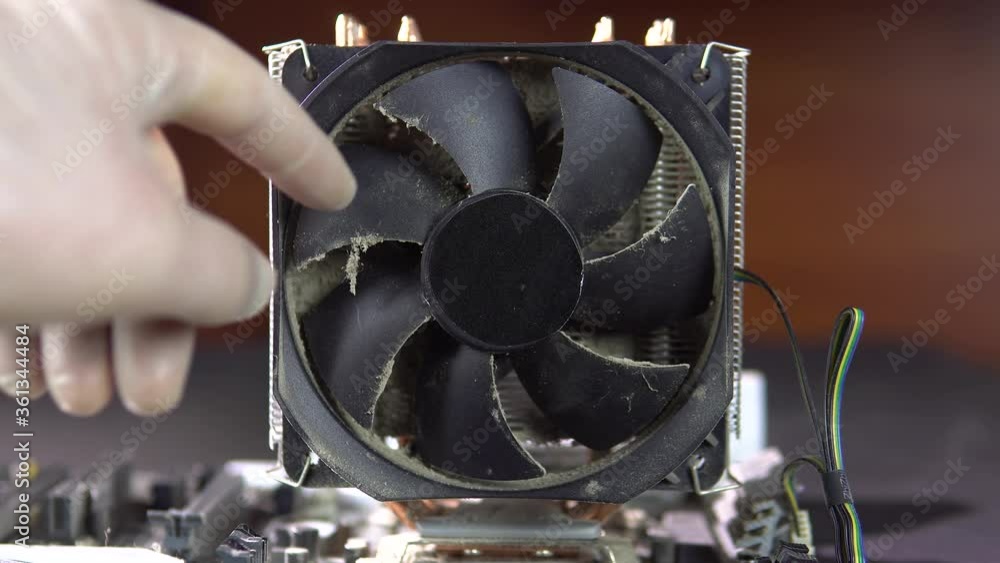 Stockvideon Demonstration of dust pollution. Dirty cooler and CPU ...
