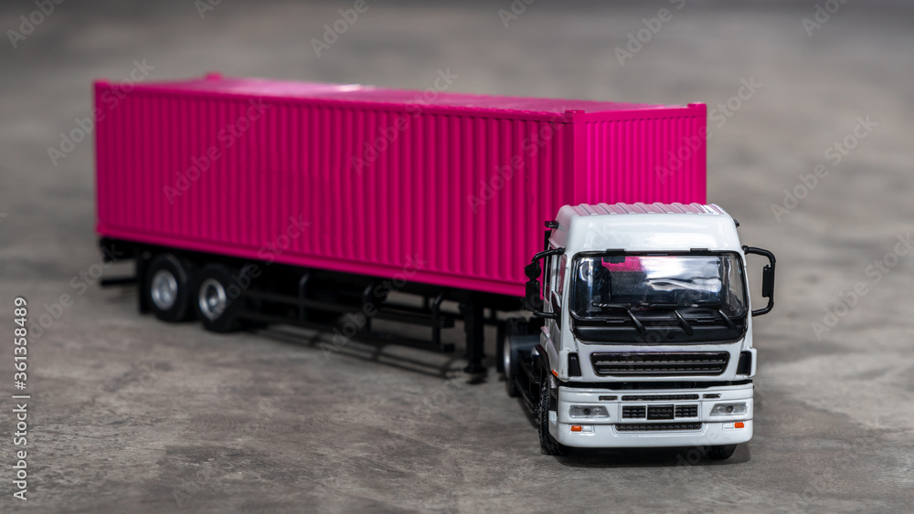 Semi trailer truck lorry cargo vehicle on blue background, View from ...