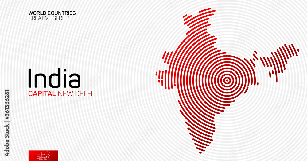 Abstract map of India with red circle lines Stock Vector | Adobe Stock