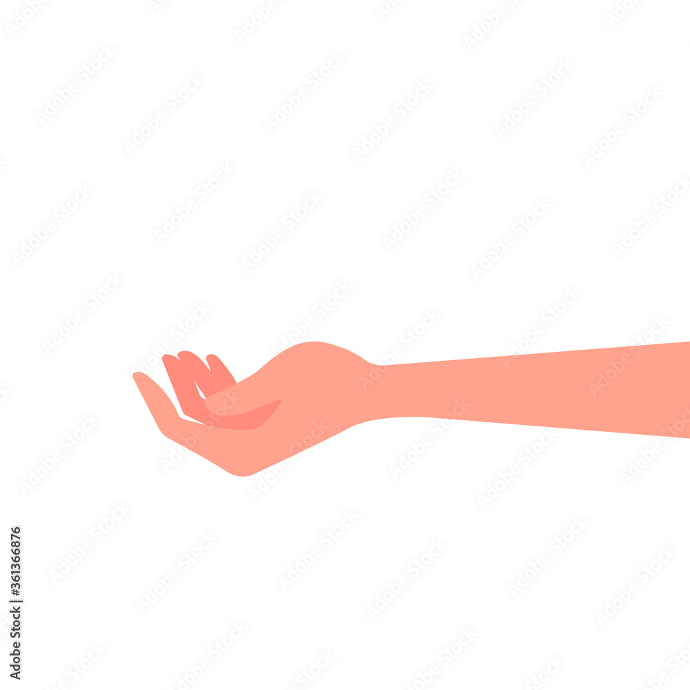 Hand with open palm pointing up. Vector illustration, isolated on a ...