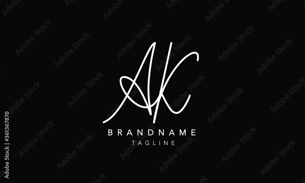 Alphabet letters Initials Monogram logo AK, Cursive AK design Stock ...