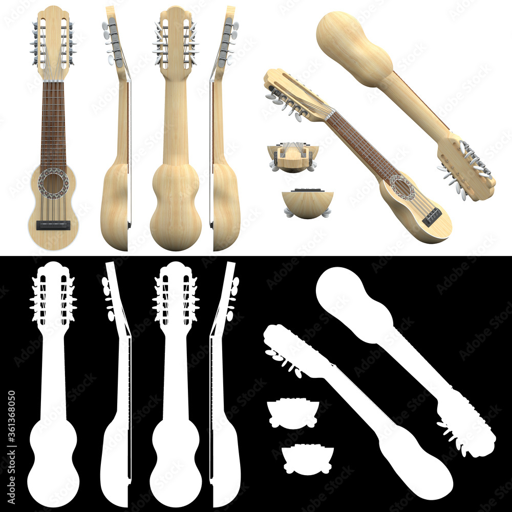 3d render of music instrument with selection mask alpha channel and ...