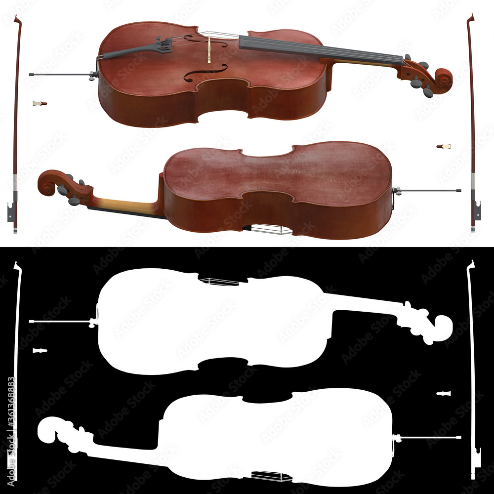 3d render of music instrument with selection mask alpha channel and ...