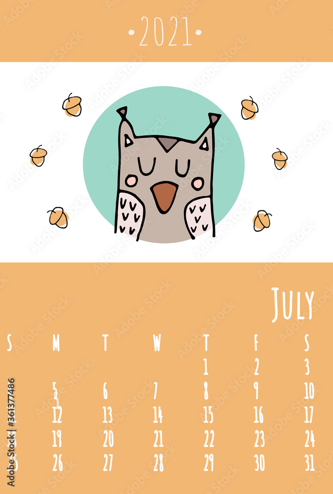 Calendar 2021. Cute calendar 2021 for kids. Can be used at school or ...