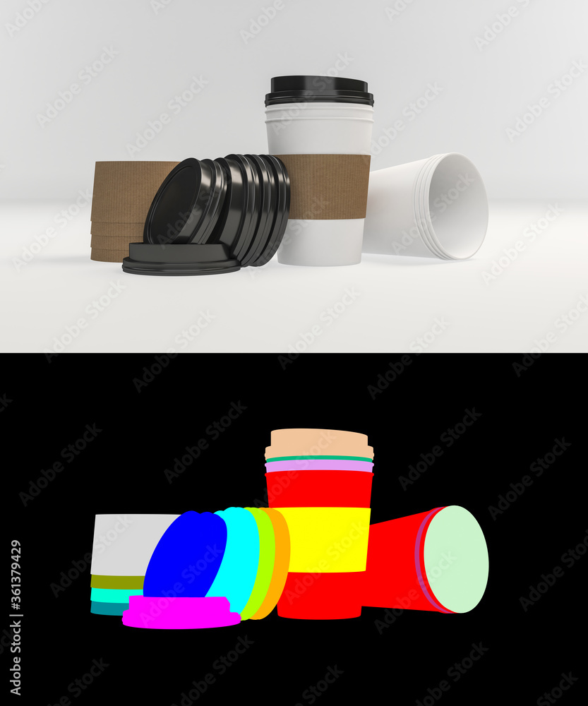 Disposable Paper coffee cup set. Plain canvas. Realistic 3D Render. 10K ...