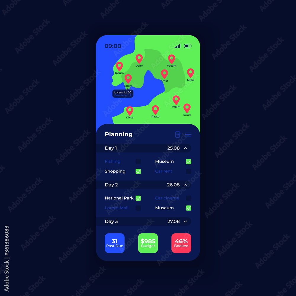 Travel management app smartphone interface vector template. Mobile app ...