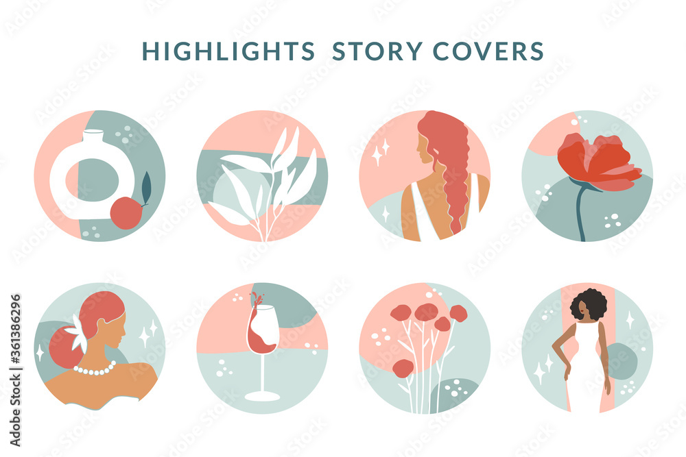 Collection of highlight story covers for social media. Set of pastel ...