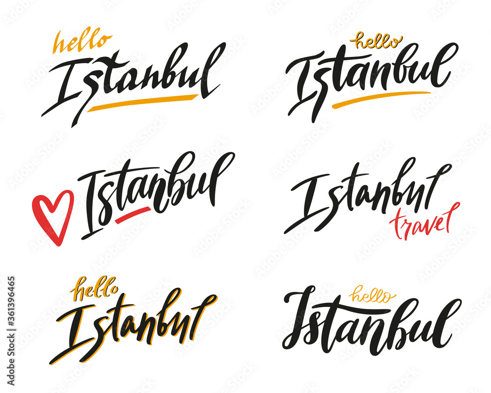 Hello Istanbul hand-written calligraphy set. Modern vector lettering ...