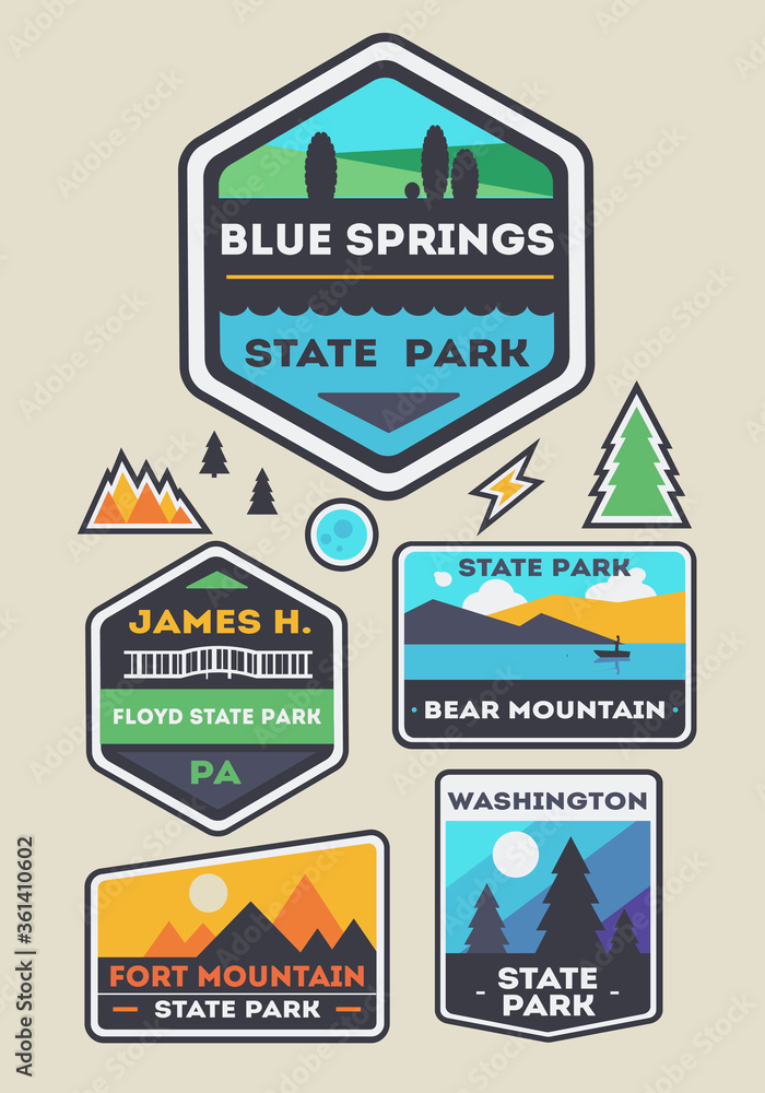Set of state park and nature logo badges. vector illustration. Stock ...