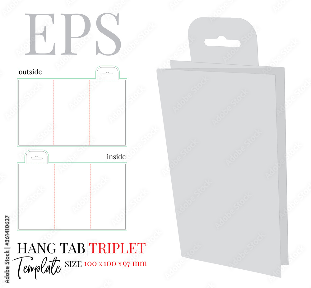 Hang tab triplet, vector. Template with die cut / laser cutting lines ...