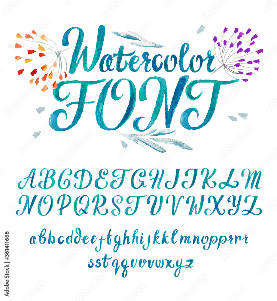 Watercolor font Lettering typography. Isolated Vector set Stock Vector ...
