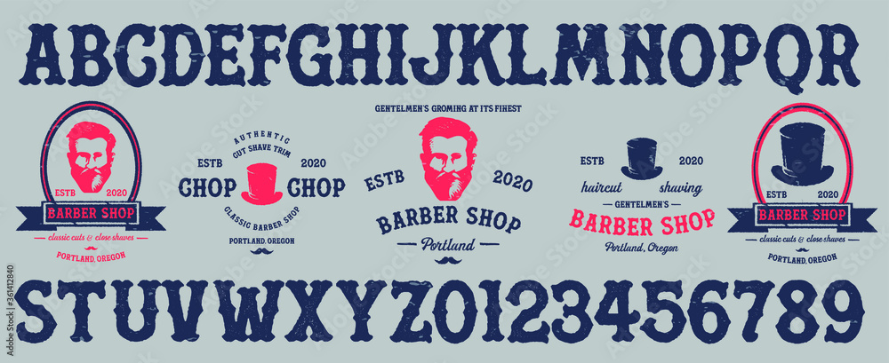 Barbershop typeface / Retro alphabet in western style / Slab Serif type ...