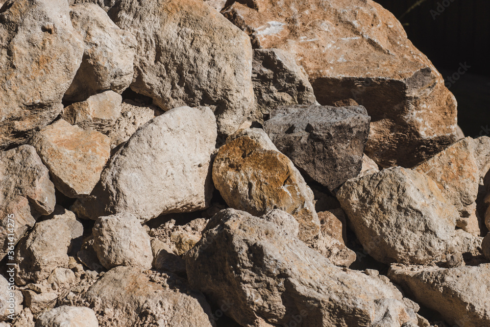 Pile of rubble stone for construction of residential buildings and ...