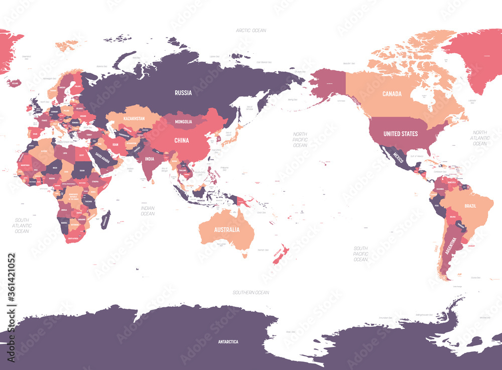 World map - Asia, Australia and Pacific Ocean centered. High detailed ...