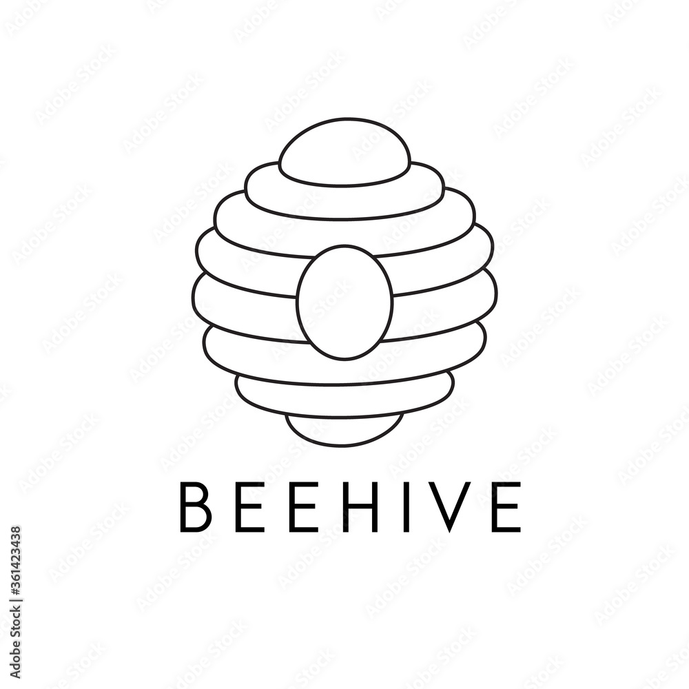 Vector illustration of a beehive silhouette with type. Logo design branding concept. Stock ...