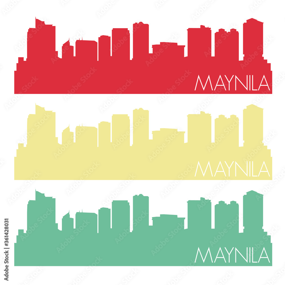 Manila Skyline Silhouette. Landscape City Design. Vector Cityscape Icon ...