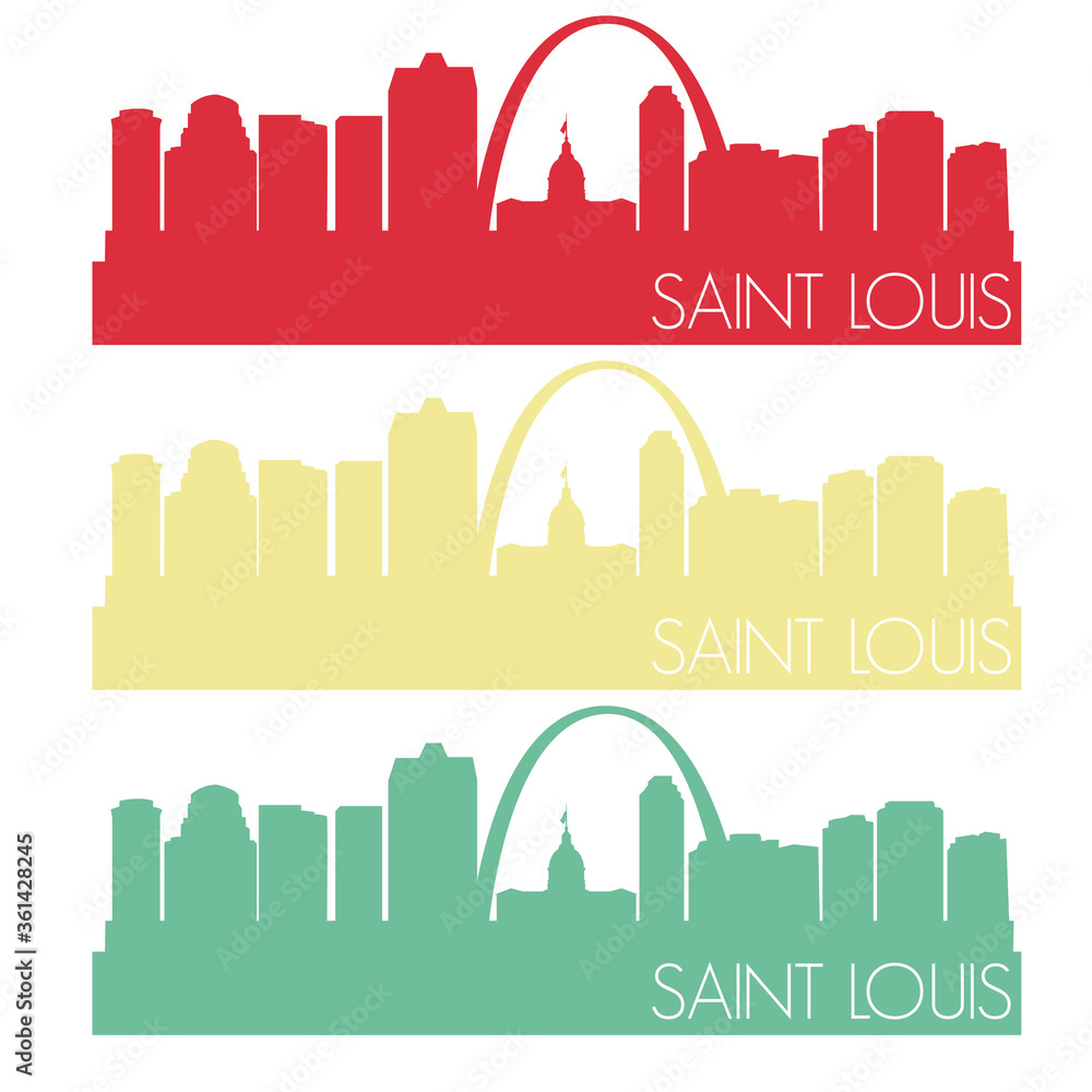 Saint Louis Skyline Silhouette City Famous Vector Vintage Color Set ...