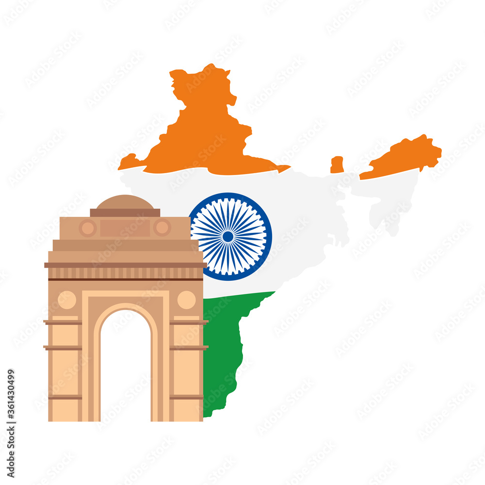 india gate, famous monument with map of india Stock Vector | Adobe Stock