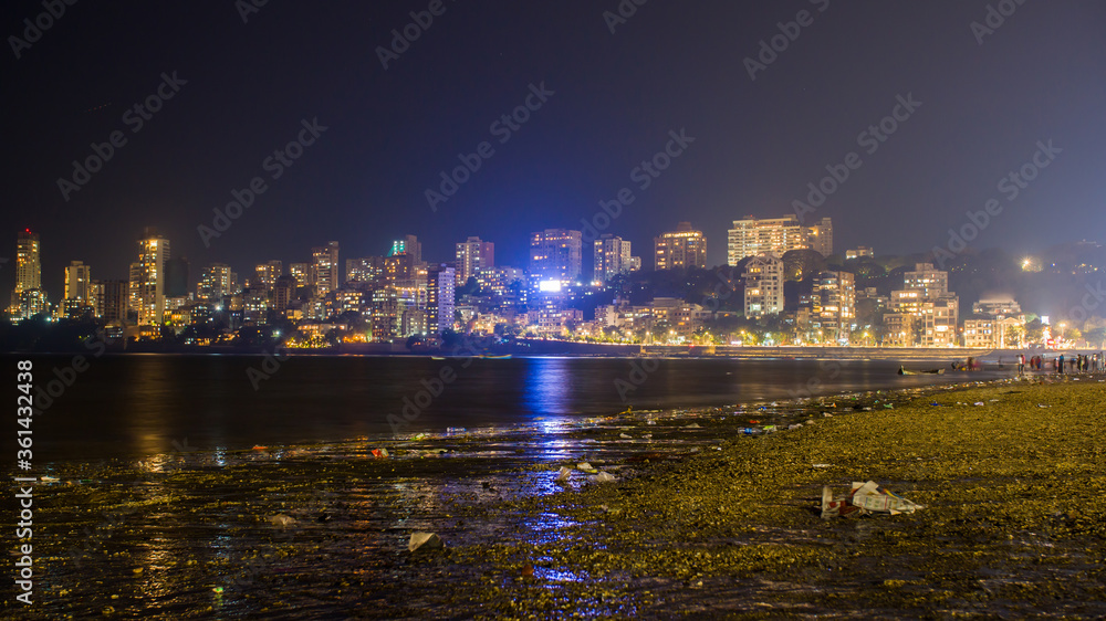 Mumbai night skyline view from Marine Drive in Mumbai, India. Stock ...