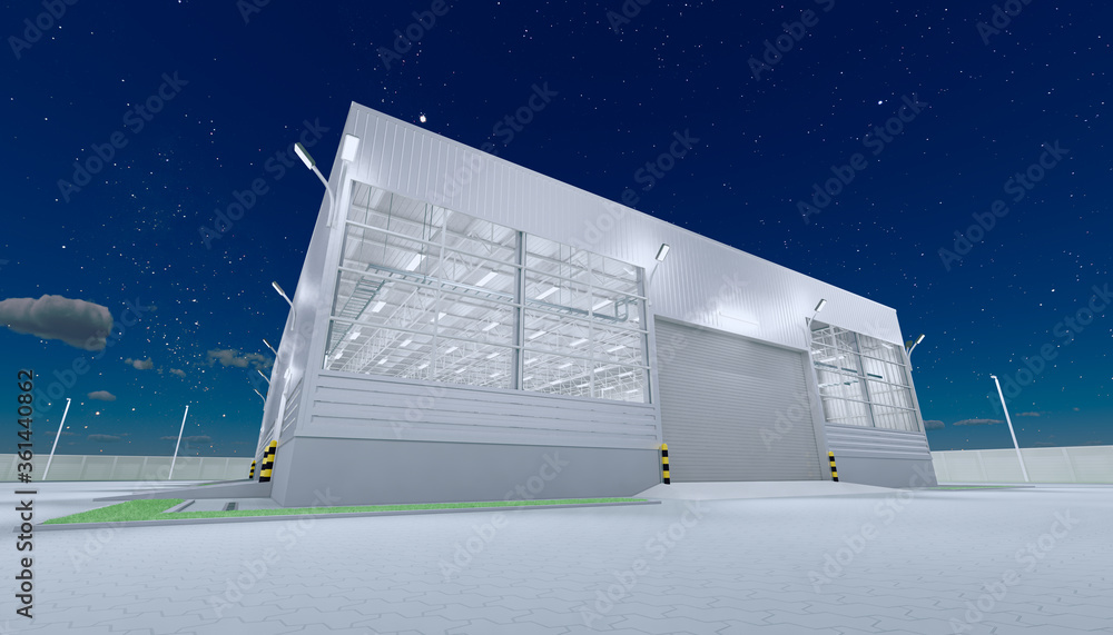 Warehouse or industry building exterior. Use as distribution center for ...