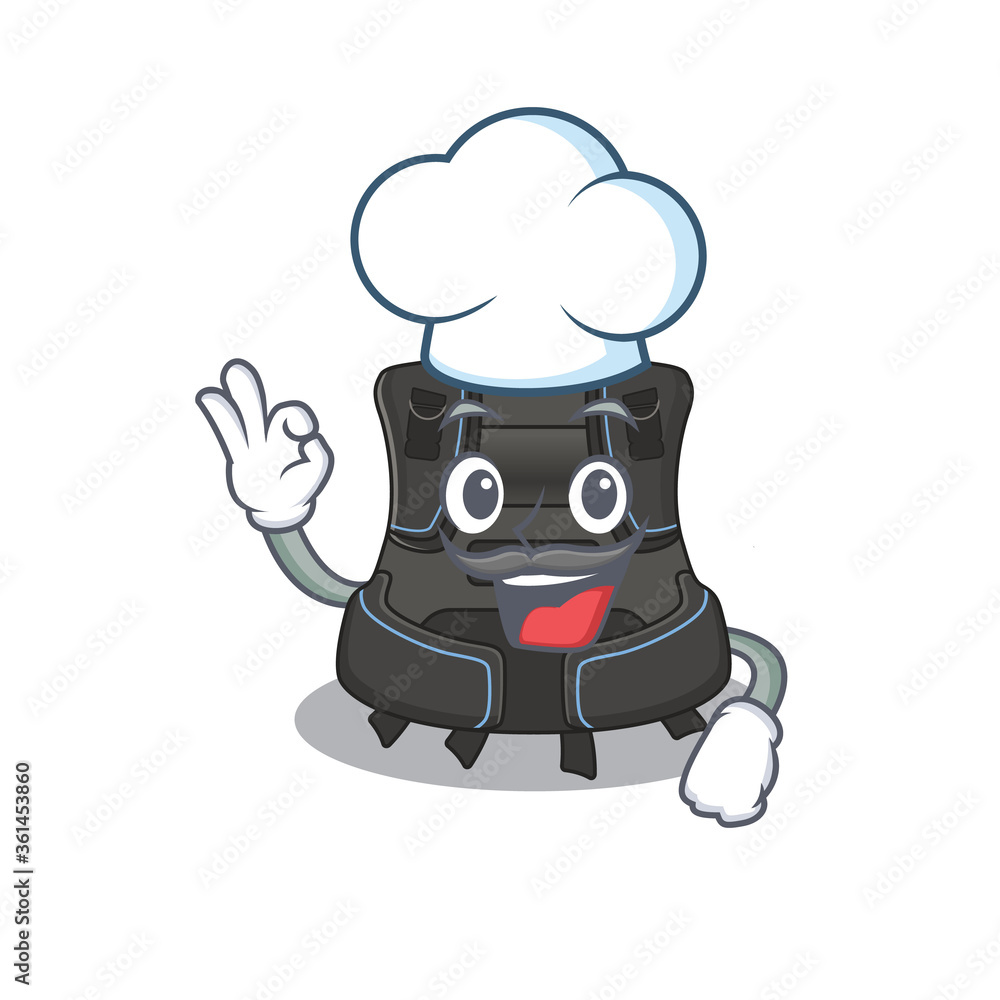 Scuba buoyancy compensator chef cartoon drawing style wearing iconic ...