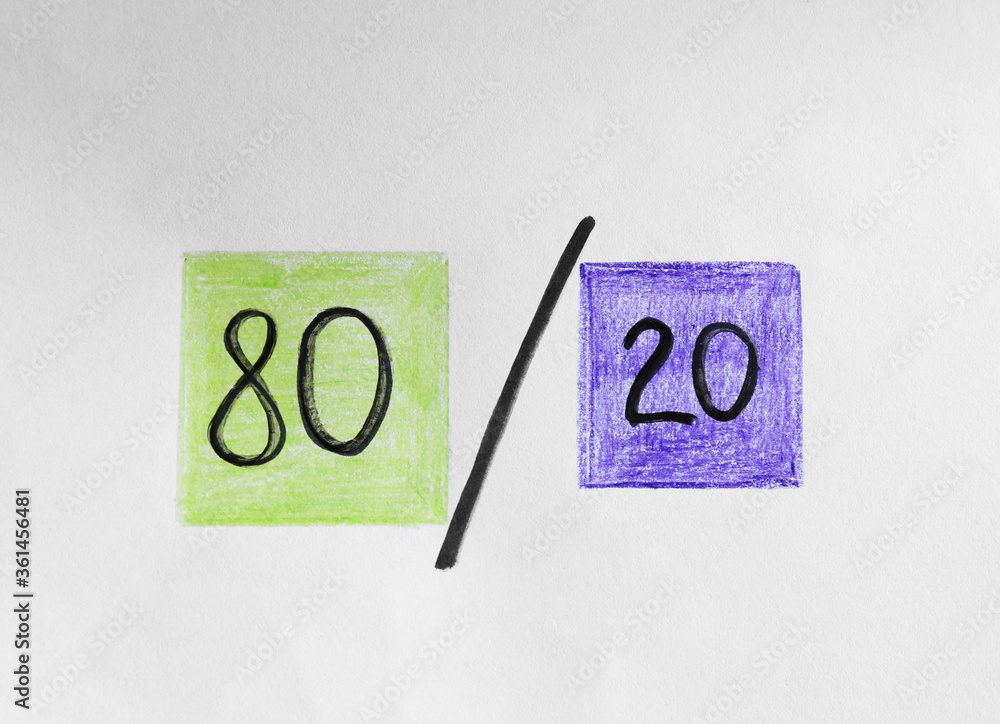 80/20 rule representation on white background. Pareto principle concept ...