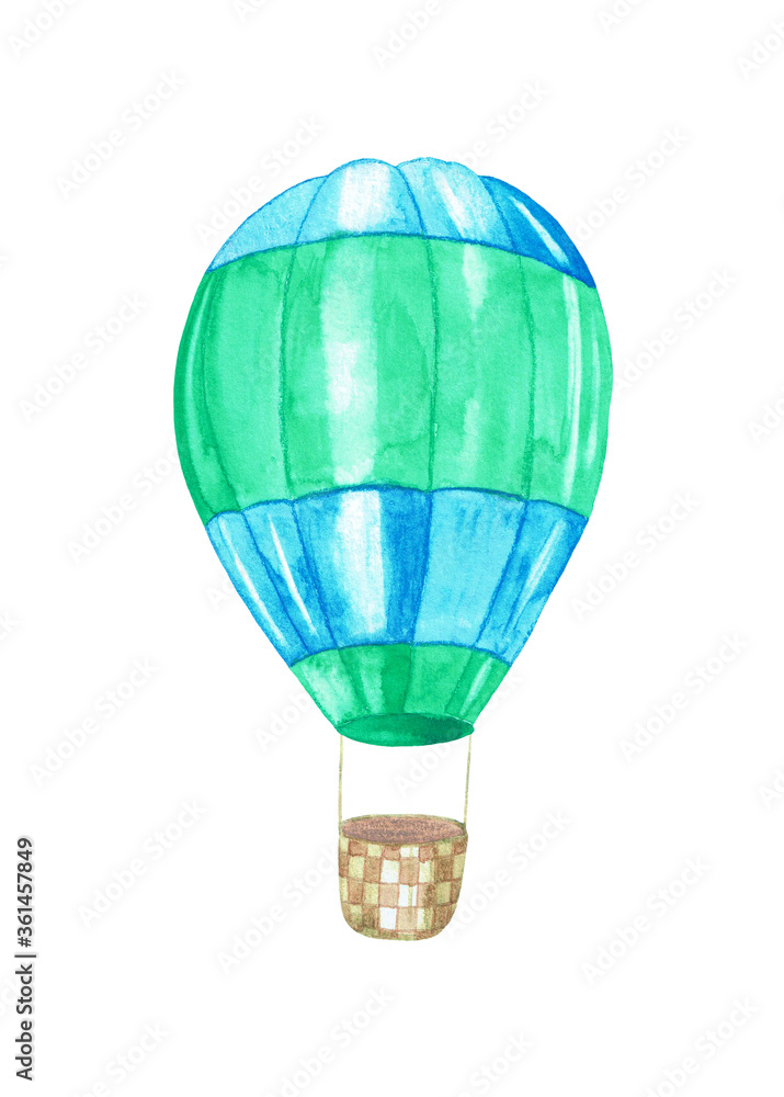 Watercolor hand painted hot air balloon illustration. Isolated on white ...