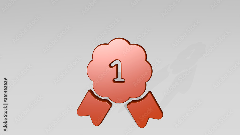 GAMING RIBBON FIRST made by 3D illustration of a shiny metallic ...