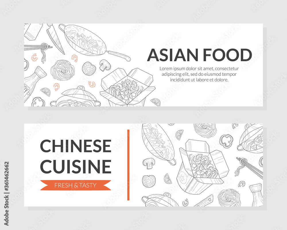 Asian Food, Chinese Cuisine Banner Templates Set, Traditional Asian ...