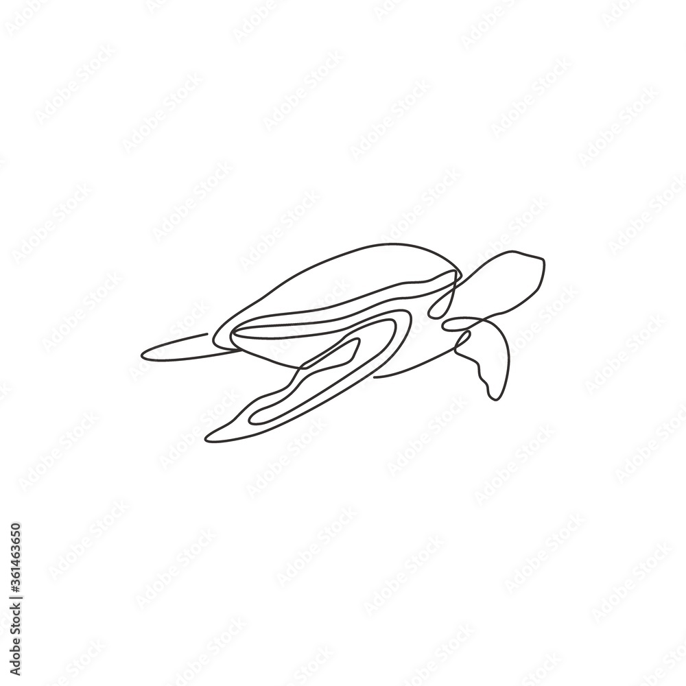 One continuous line drawing of wild sea turtle for water aquatic park ...